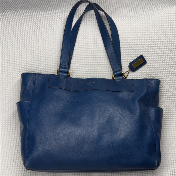 Fossil | Bags | Fossil Blue Leather Tote Bag | Poshmark